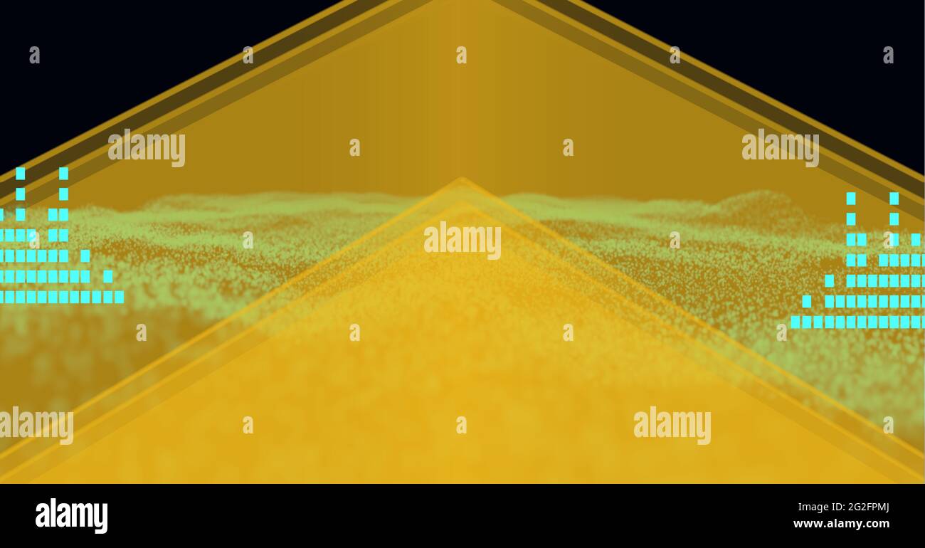 Composition of blue graphic music equalizer over yellow background ...