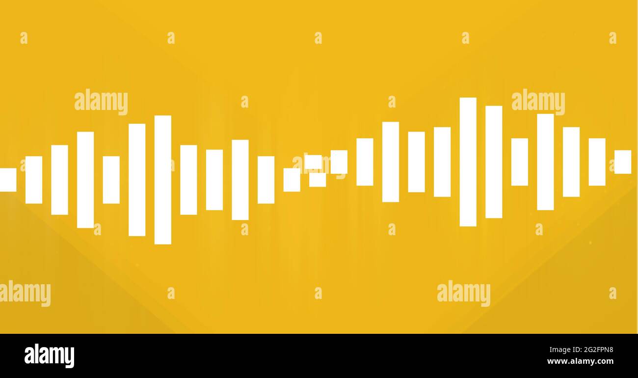Composition of white graphic music equalizer over yellow background ...