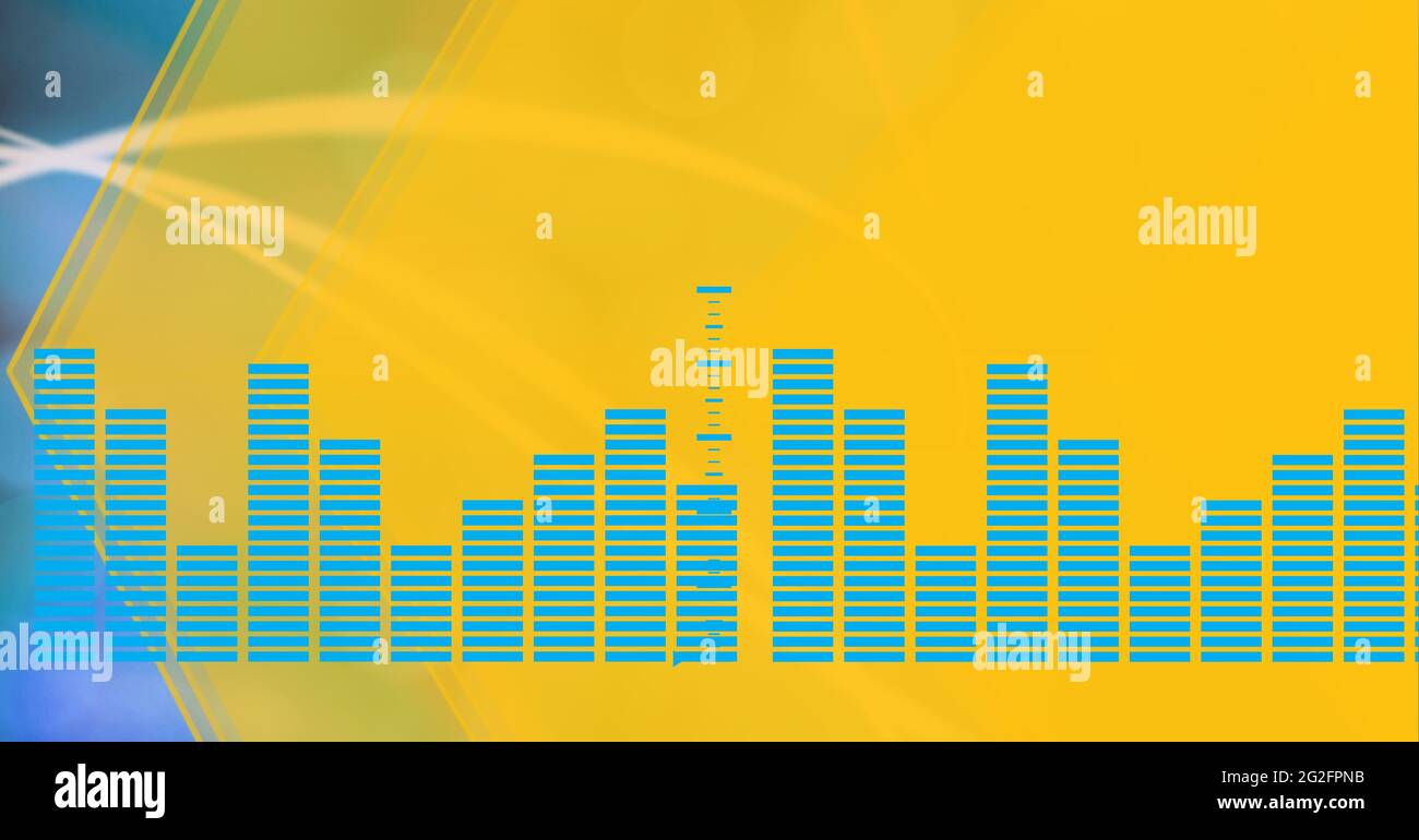 Composition of green graphic music equalizer over yellow background ...
