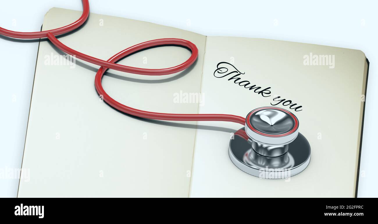 Composition of thank you text on notebook with stethoscope Stock Photo ...
