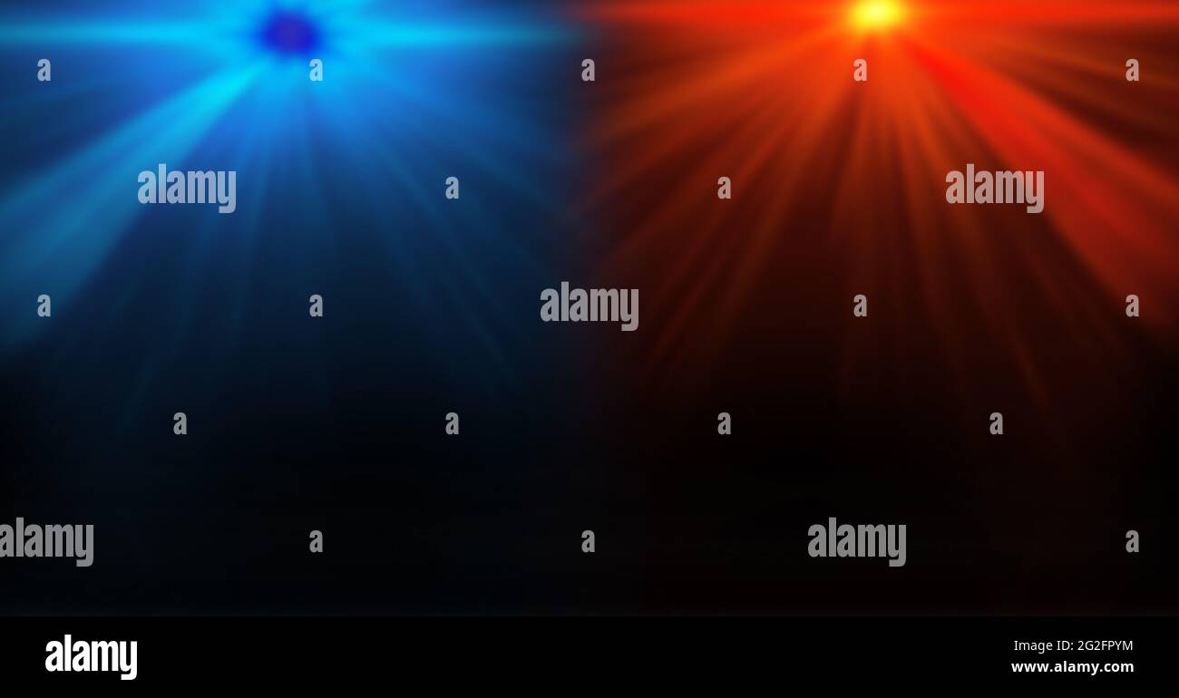 Composition of blue and red glowing lights on black background Stock ...