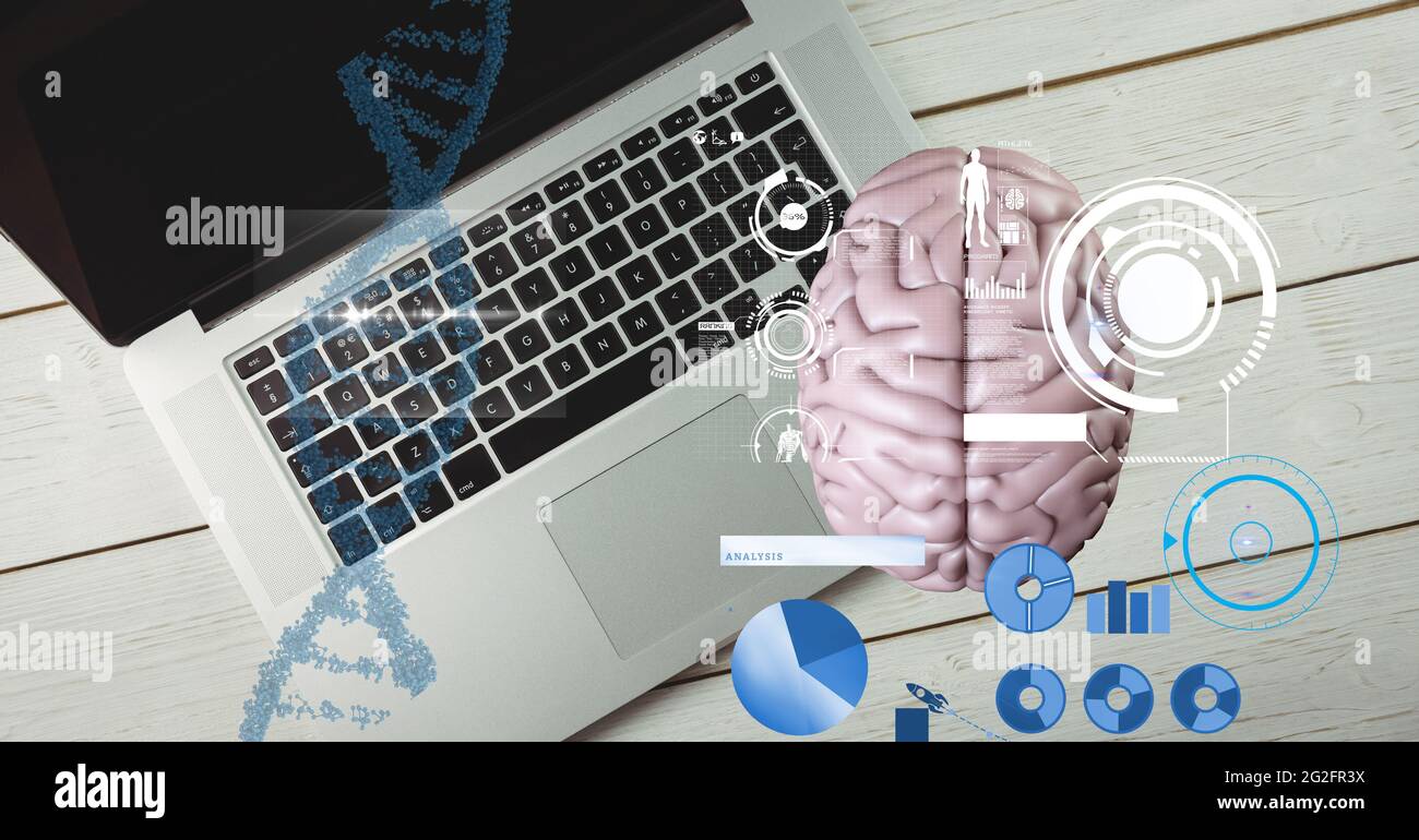 Composition of human brain and medical data processing over desk with ...