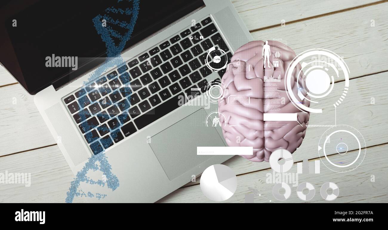 Composition of human brain and medical data processing over desk with ...