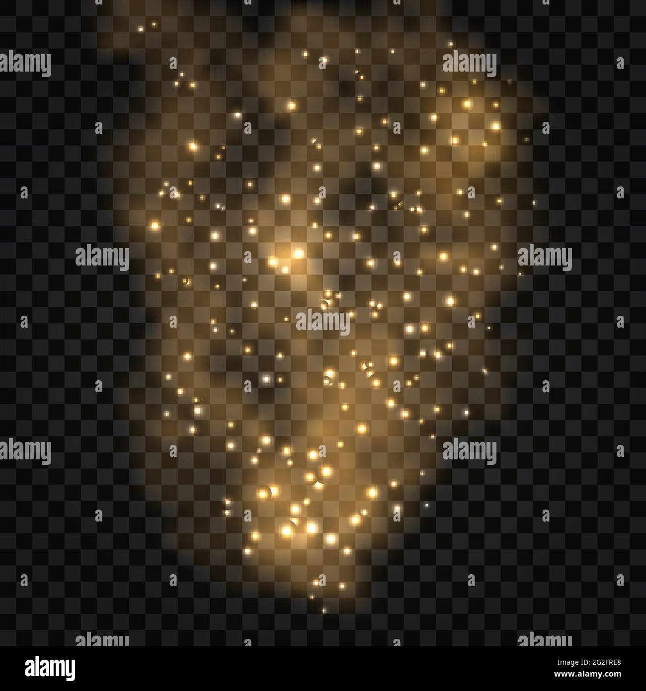 Abstract fractal gold smoke with light glowing effect, shiny particles, star shimmer. Golden foq ...