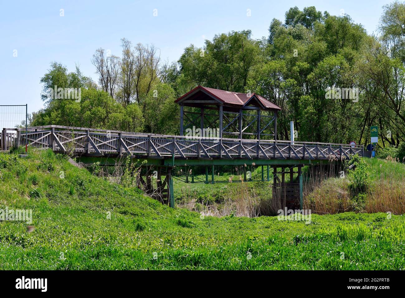 Austria, the rebuilt historical bridge of Andau over Einserkanal river ...