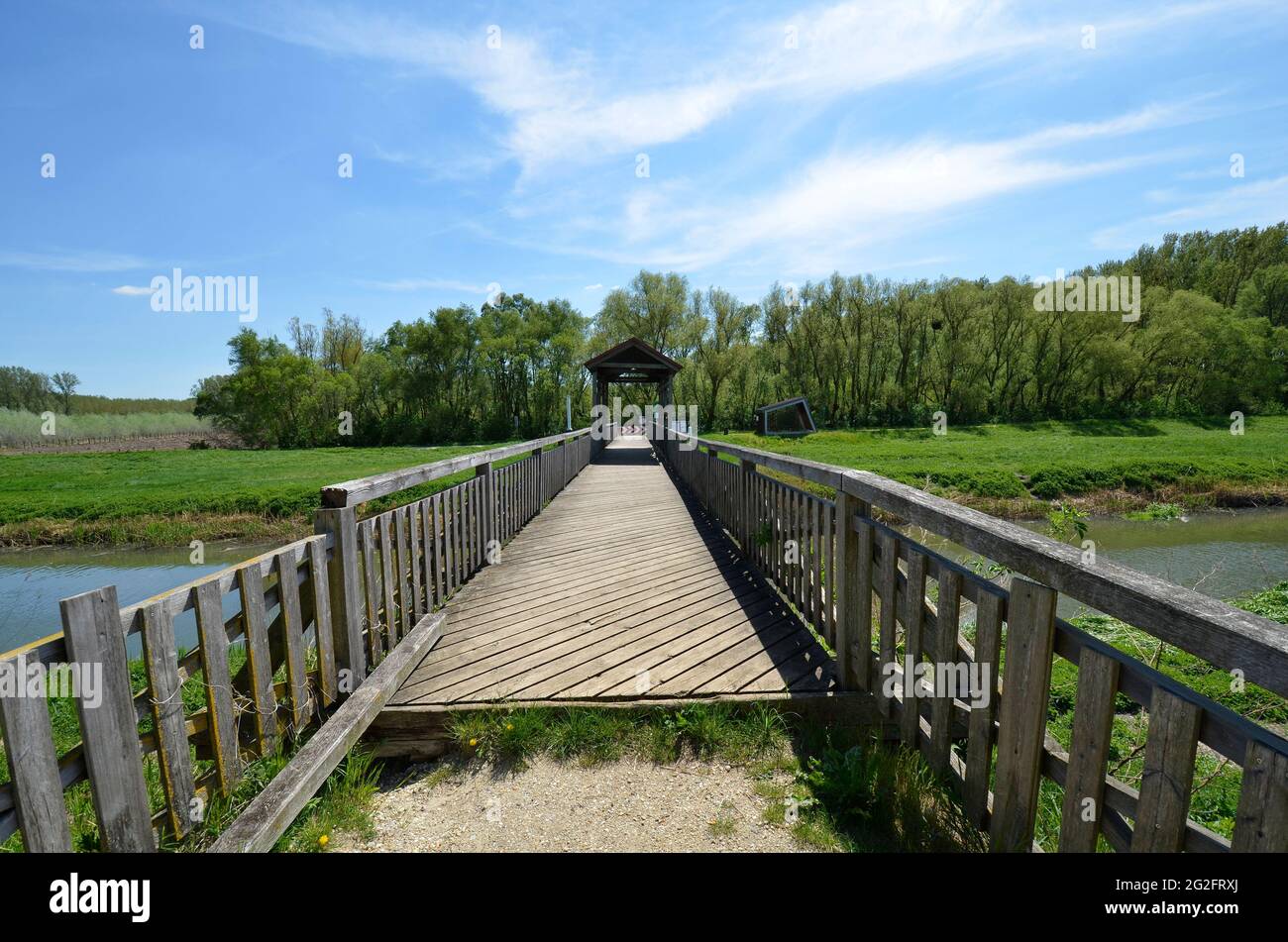Austria, the rebuilt historical bridge of Andau over Einserkanal river ...