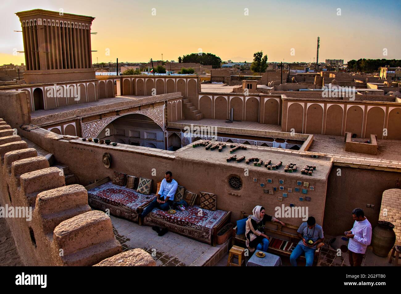 View of the roofs and skyline of Yazd with the badgirs, windcatchers ...