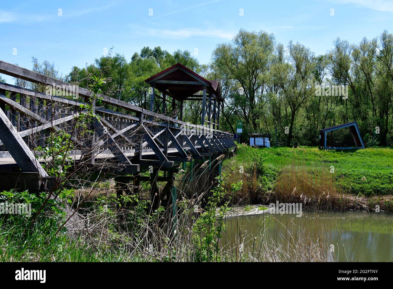 Austria, the rebuilt historical bridge of Andau over Einserkanal river ...