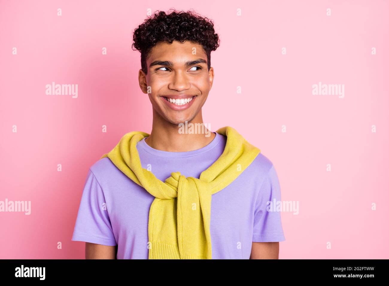 Photo of young cheerful handsome black guy happy positive smile dream ...