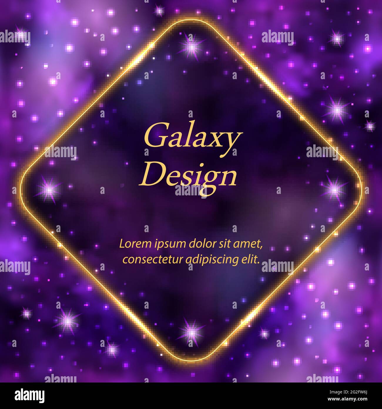 Golden glowing frame on galaxy space background. Gold rhumb border and ...