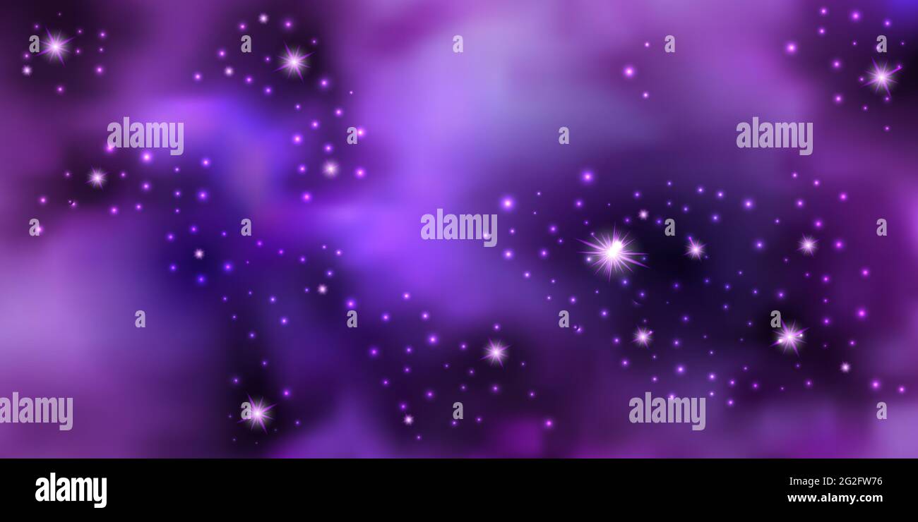 Magic galaxy space with shiny nebula star dust. Purple mysterious night ...
