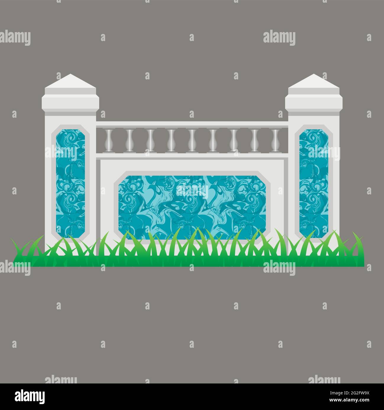 Balcony or terrace fence decorated with marble tiles. Element to use in ...