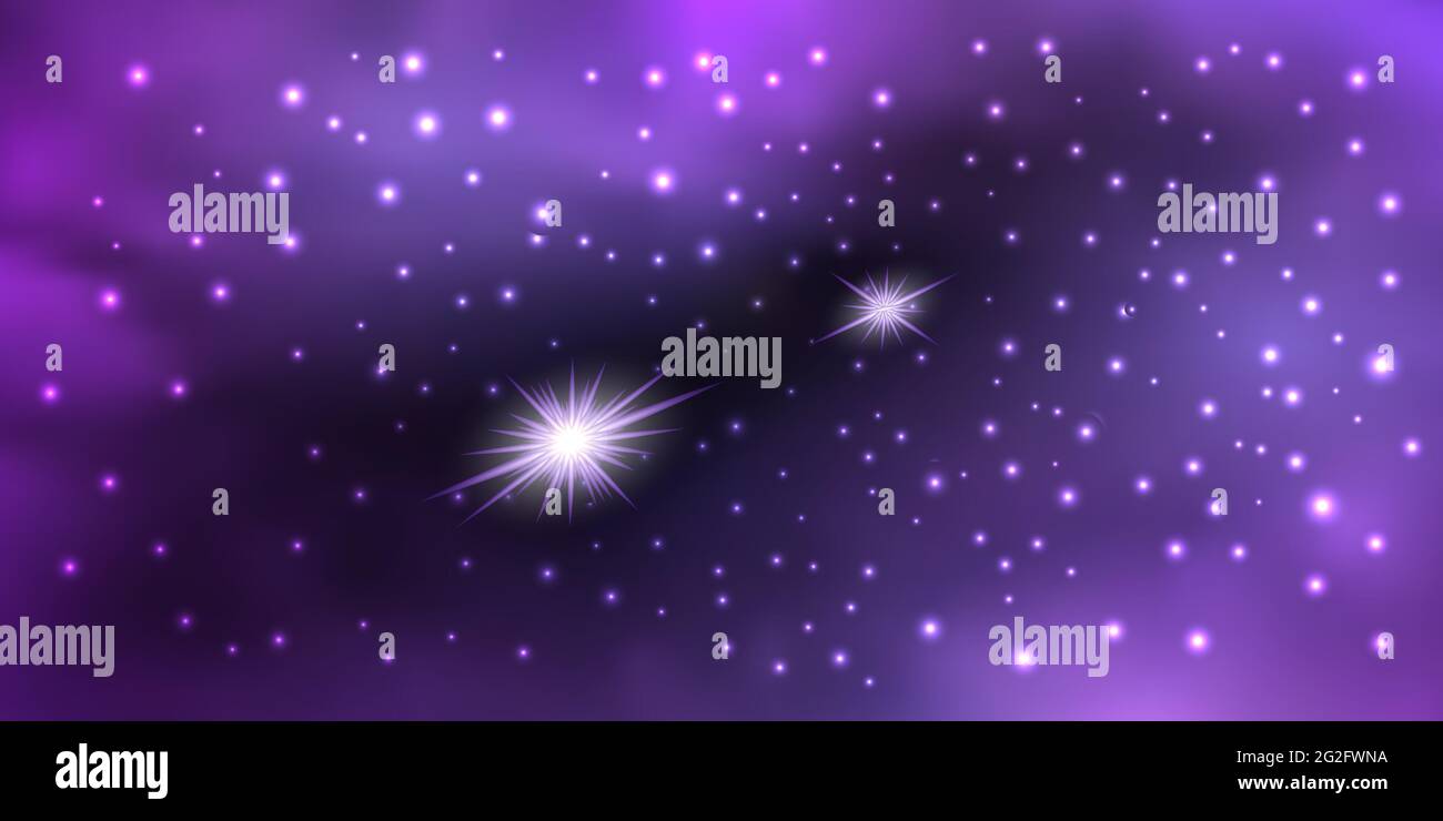Galaxy space with shiny nebula star dust. Purple mysterious night sky ...