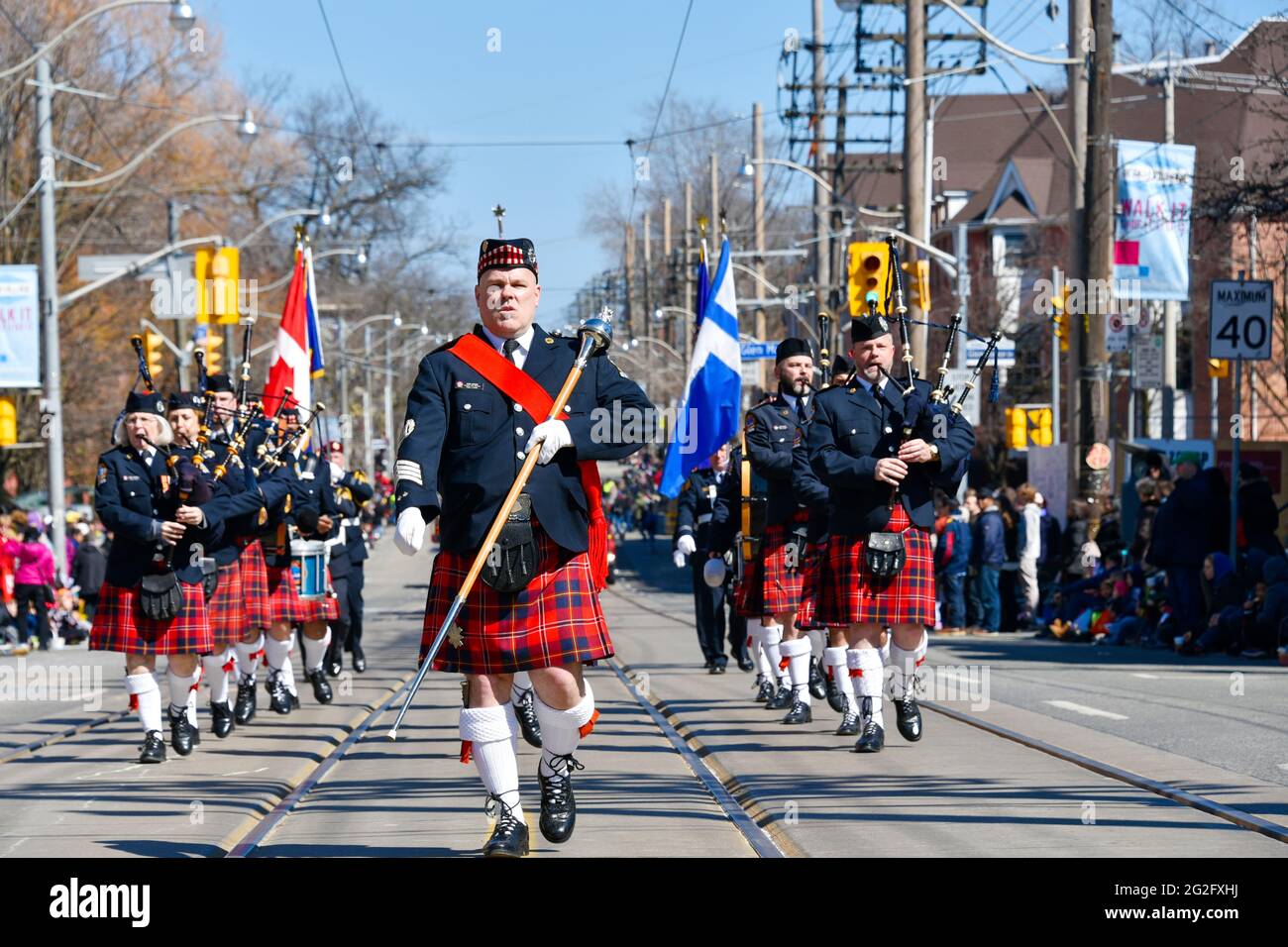 Police Pipe and Drums Band at Lions Club Easter parade, celebrating ...