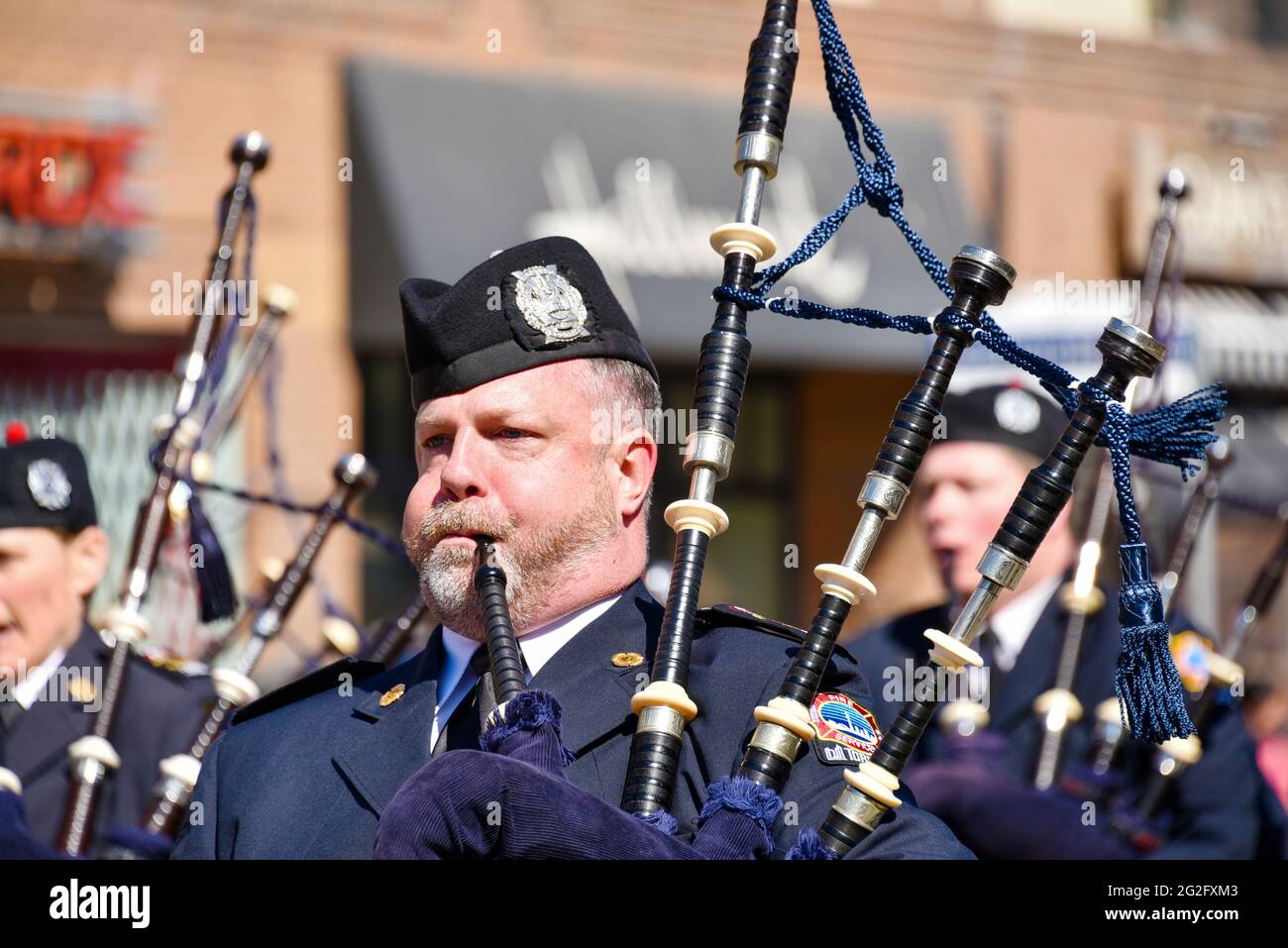 Police Pipe and Drums Band at Lions Club Easter parade, celebrating ...