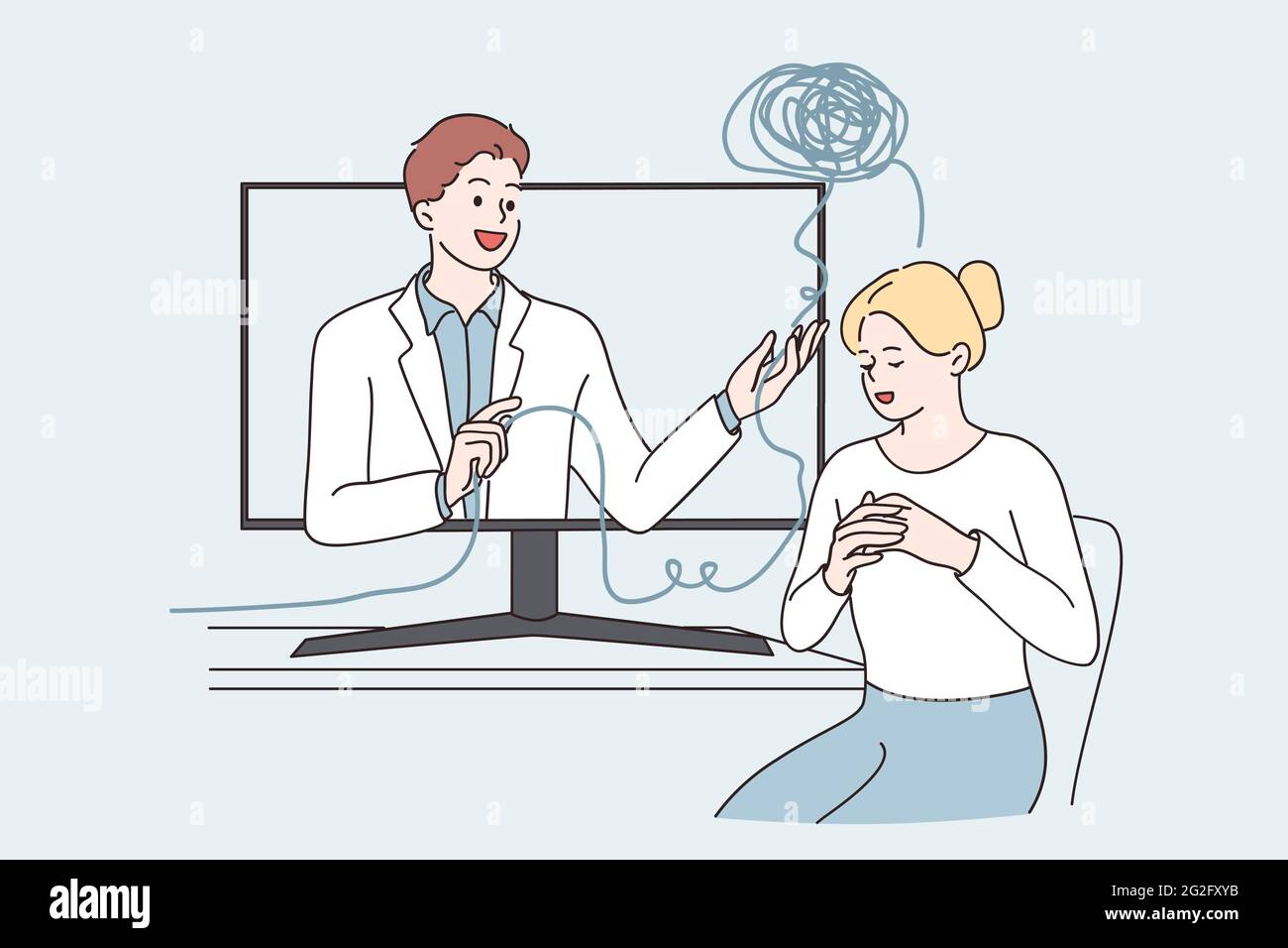 Telemedicine and online medical support concept. Young woman cartoon ...