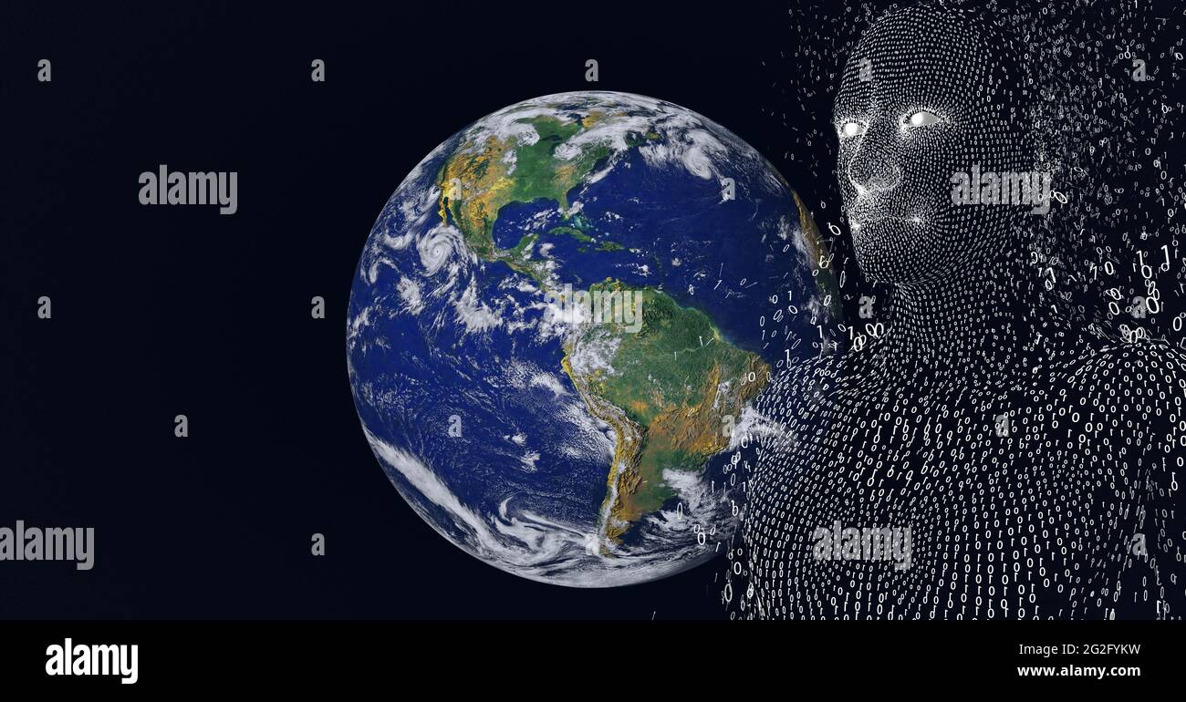 Composition Of Exploding Human Bust Formed With Binary Coding Over