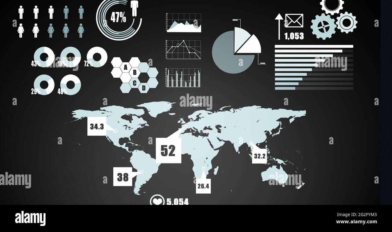 Composition of statistics, digital data processing and world map Stock ... Composition of statistics, digital data processing and world map Stock ...