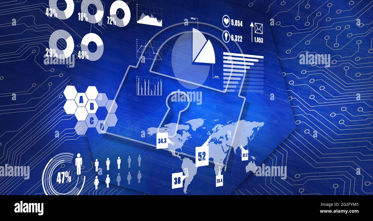 Composition of digital data processing, security padlock and computer ... Composition of digital data processing, security padlock and computer ...