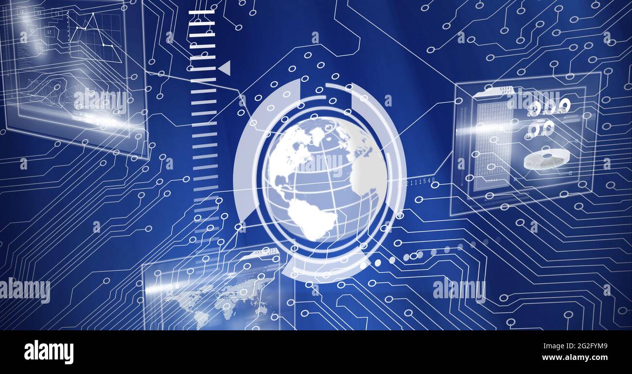 Composition Of Digital Data Processing Globe And Computer Circuit