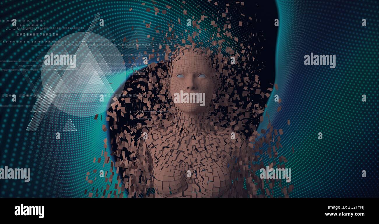 Composition of exploding human body formed with particles and scopes ...