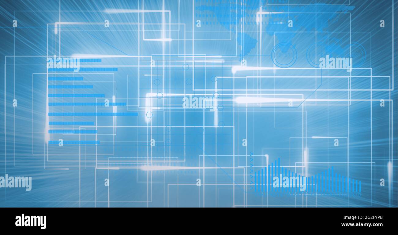 Composition of glowing light trails over computer circuit board Stock ...
