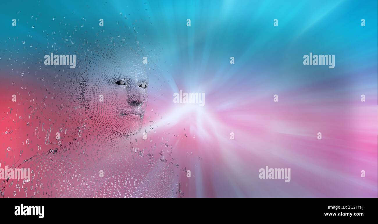 Composition Of Exploding Human Bust Formed With Binary Coding Over