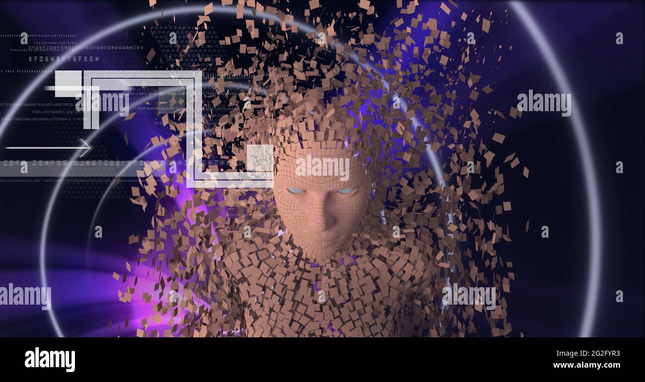 Composition of exploding human body formed with particles and scopes ...