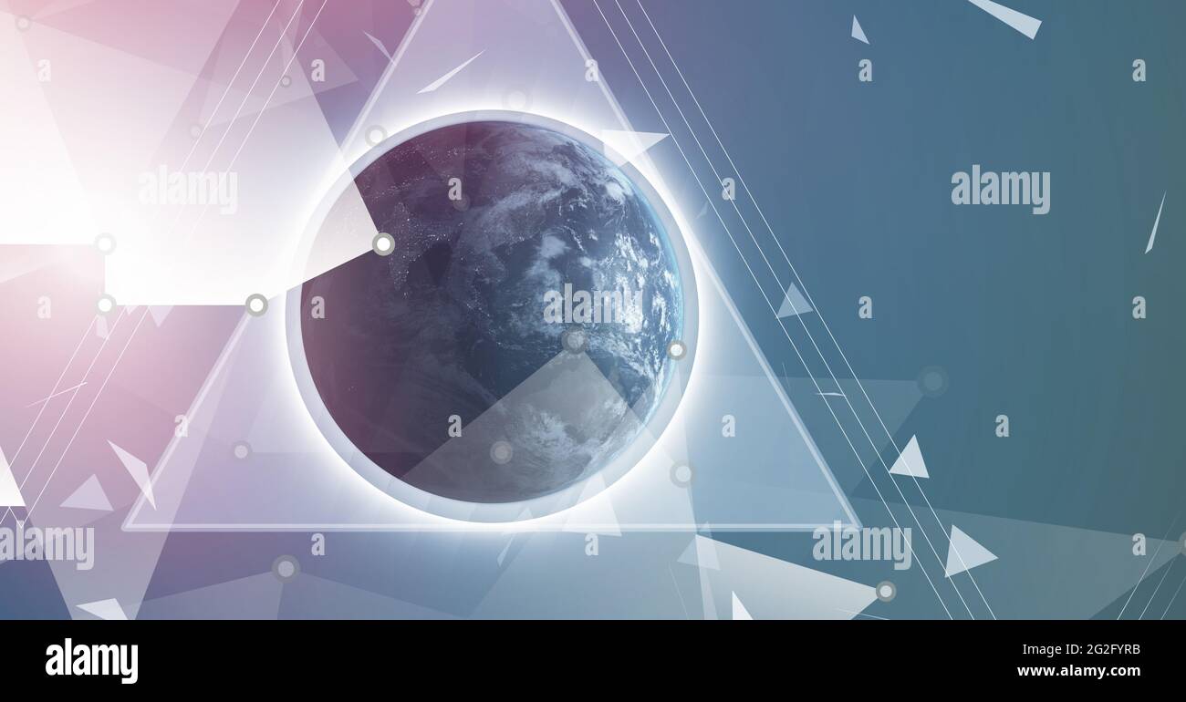 Composition of network of connections with triangles over globe Stock ...