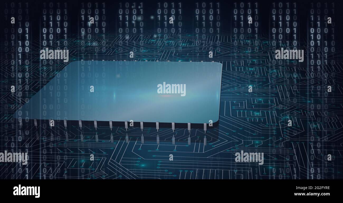 Composition of binary coding over computer circuit board Stock Photo ...