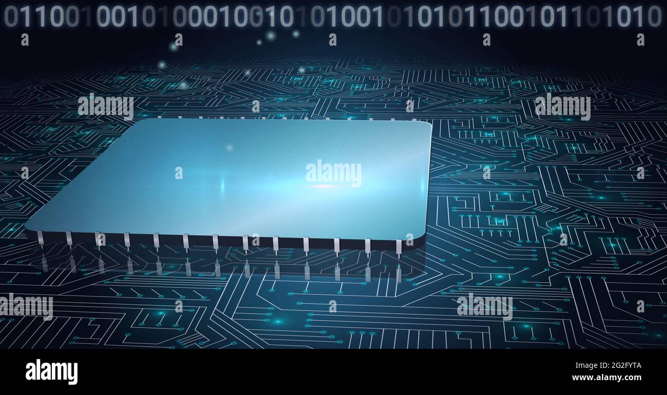 Composition of binary coding over computer circuit board Stock Photo ...