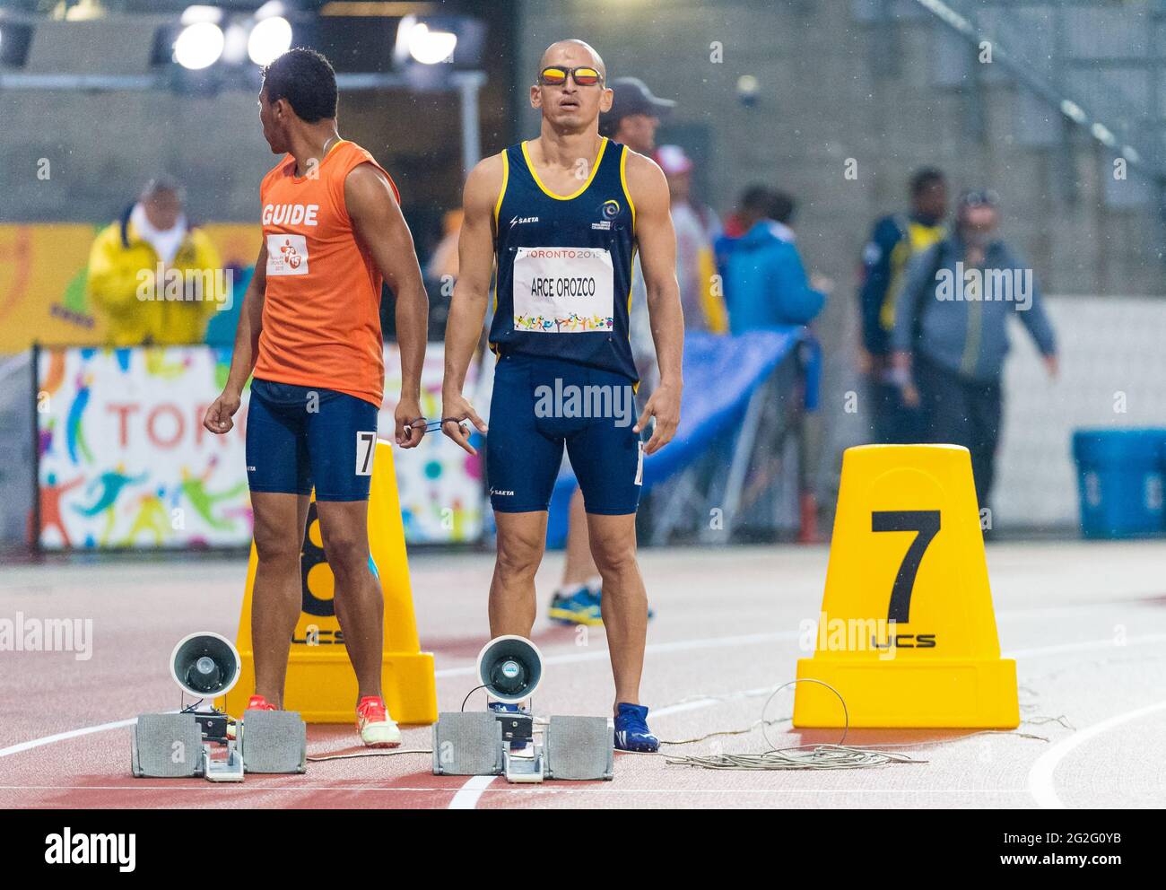 A visually challenged Colombian athlete standing ready to take guard at ...