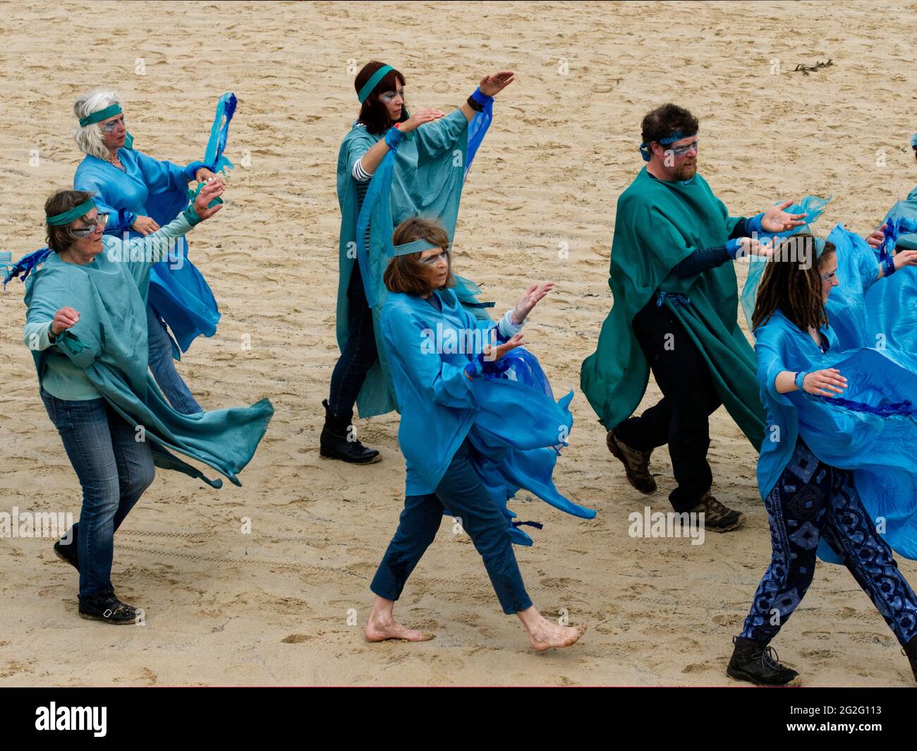 St Ives Cornwall. G7, Extinction Rebellion Group protest on the streets ...