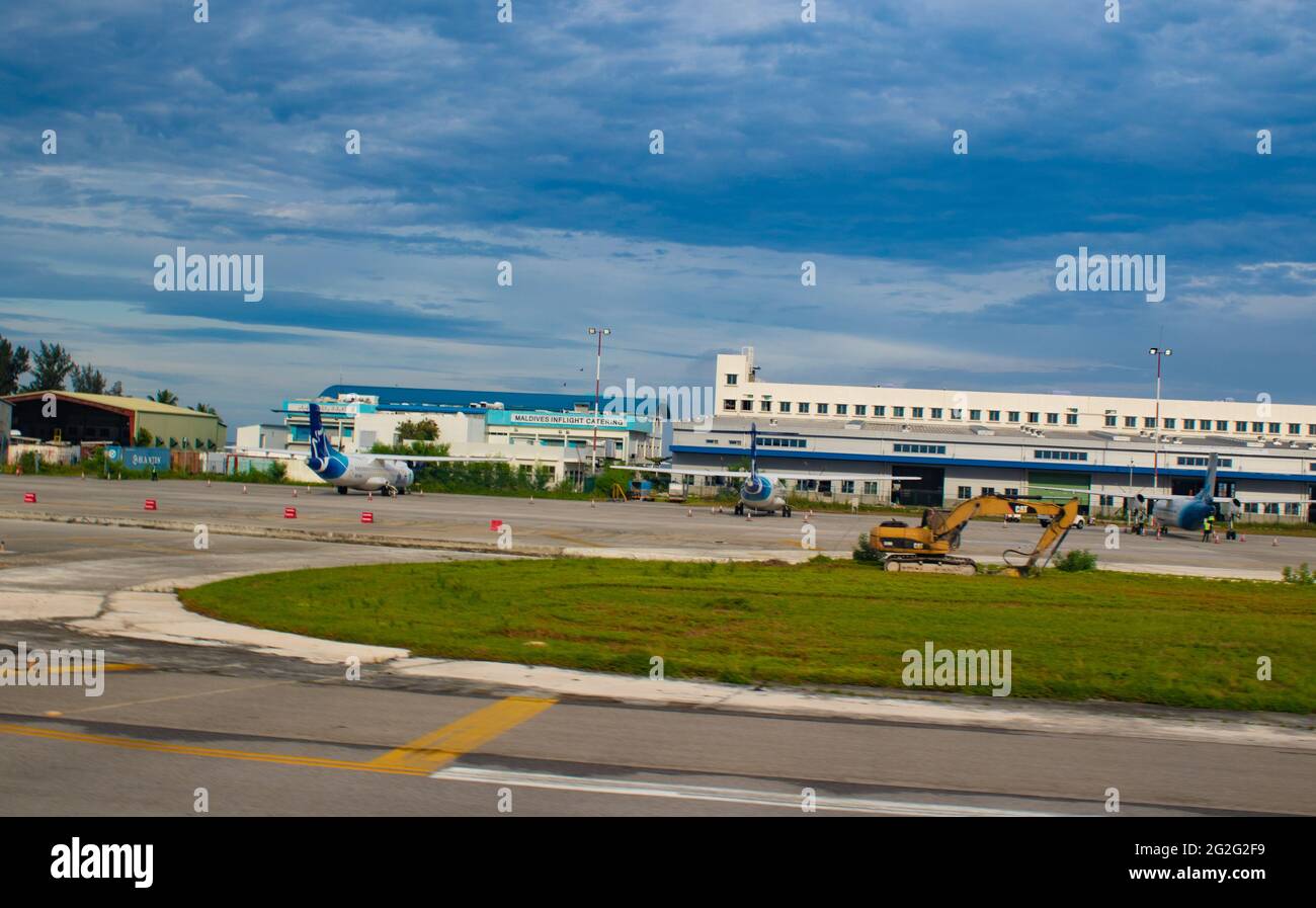 View of the runway of Velana International Airport,Male,Maldives.This ...