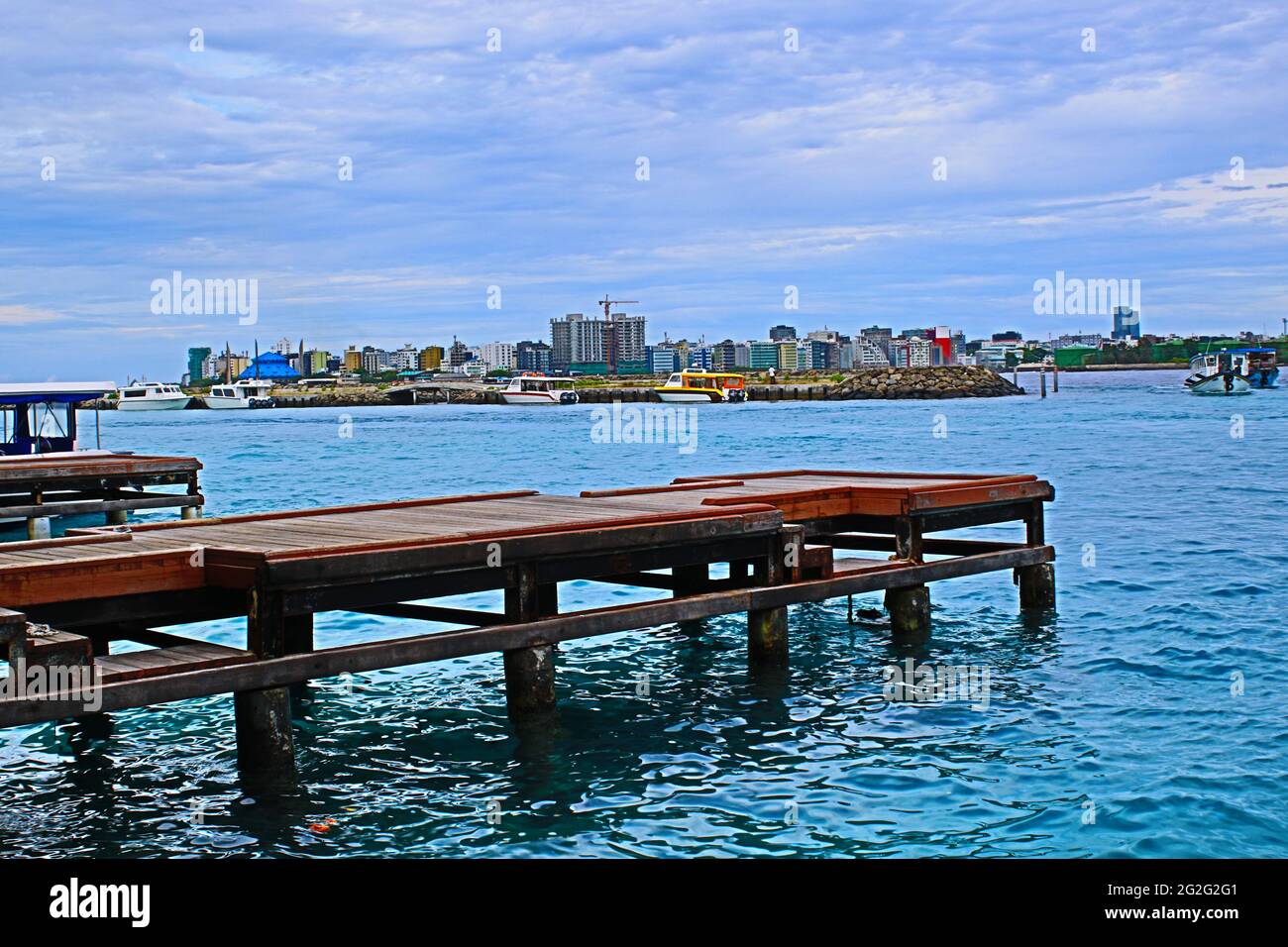 View of Male city seen from the port of Hulhumalé island.Male is the ...