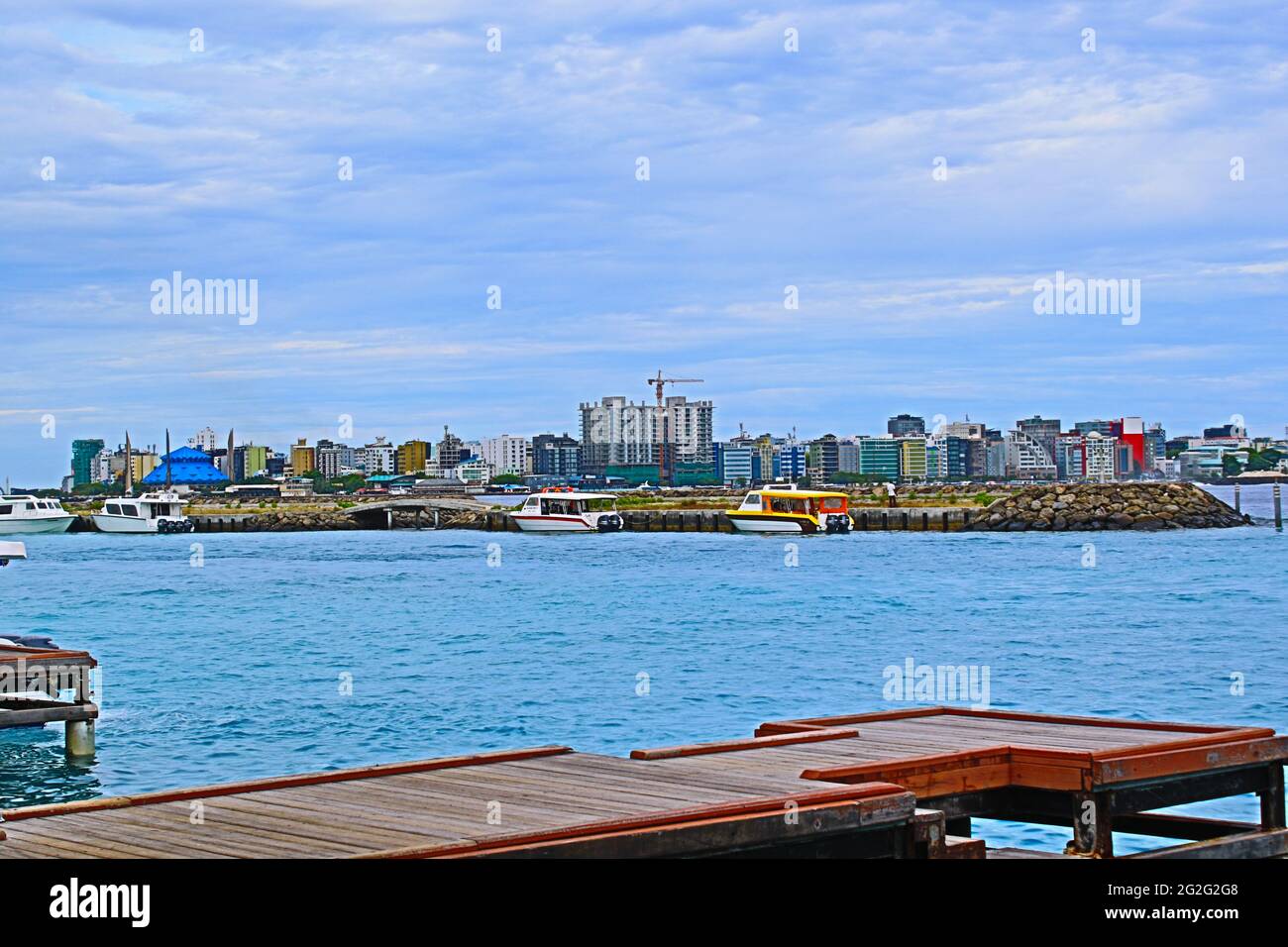 View of Male city seen from the port of Hulhumalé island.Male is the ...