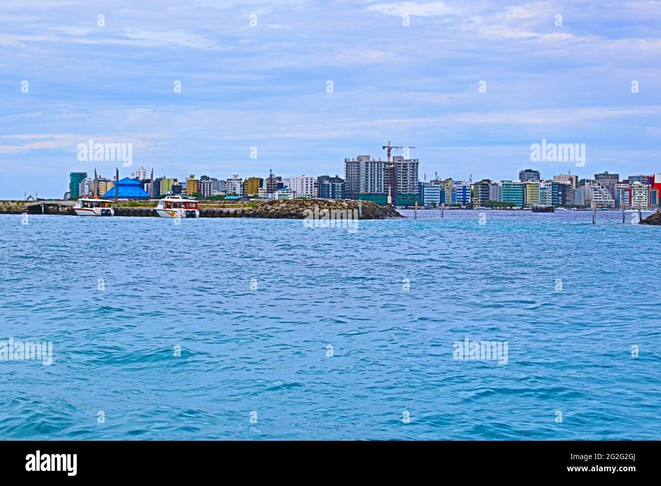 View of Male city seen from the port of Hulhumalé island.Male is the ...