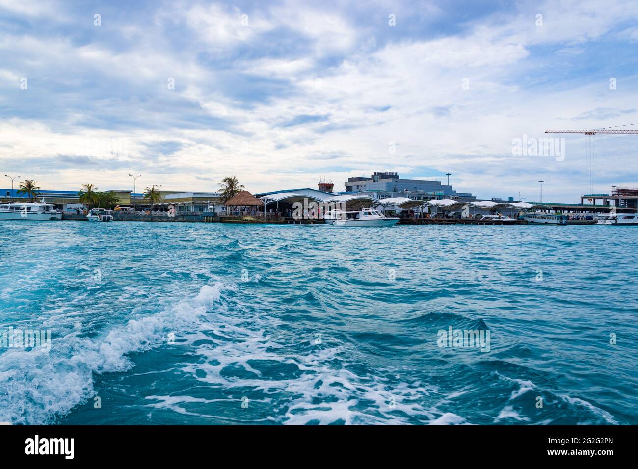 View of Male city seen from the port of Hulhumalé island.Male is the ...