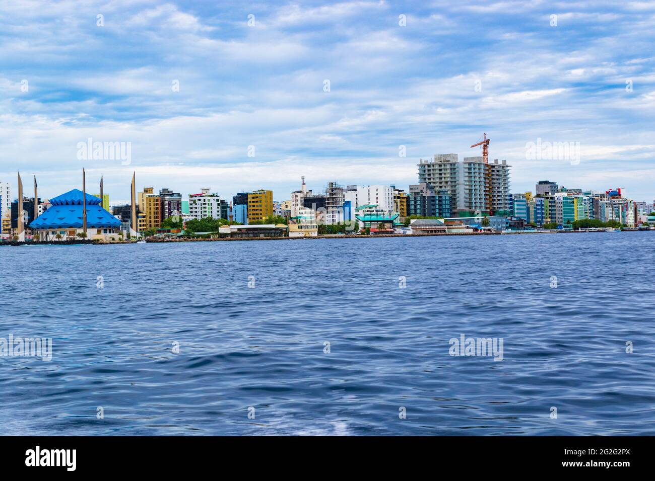 View of Male city seen from the port of Hulhumalé island.Male is the ...