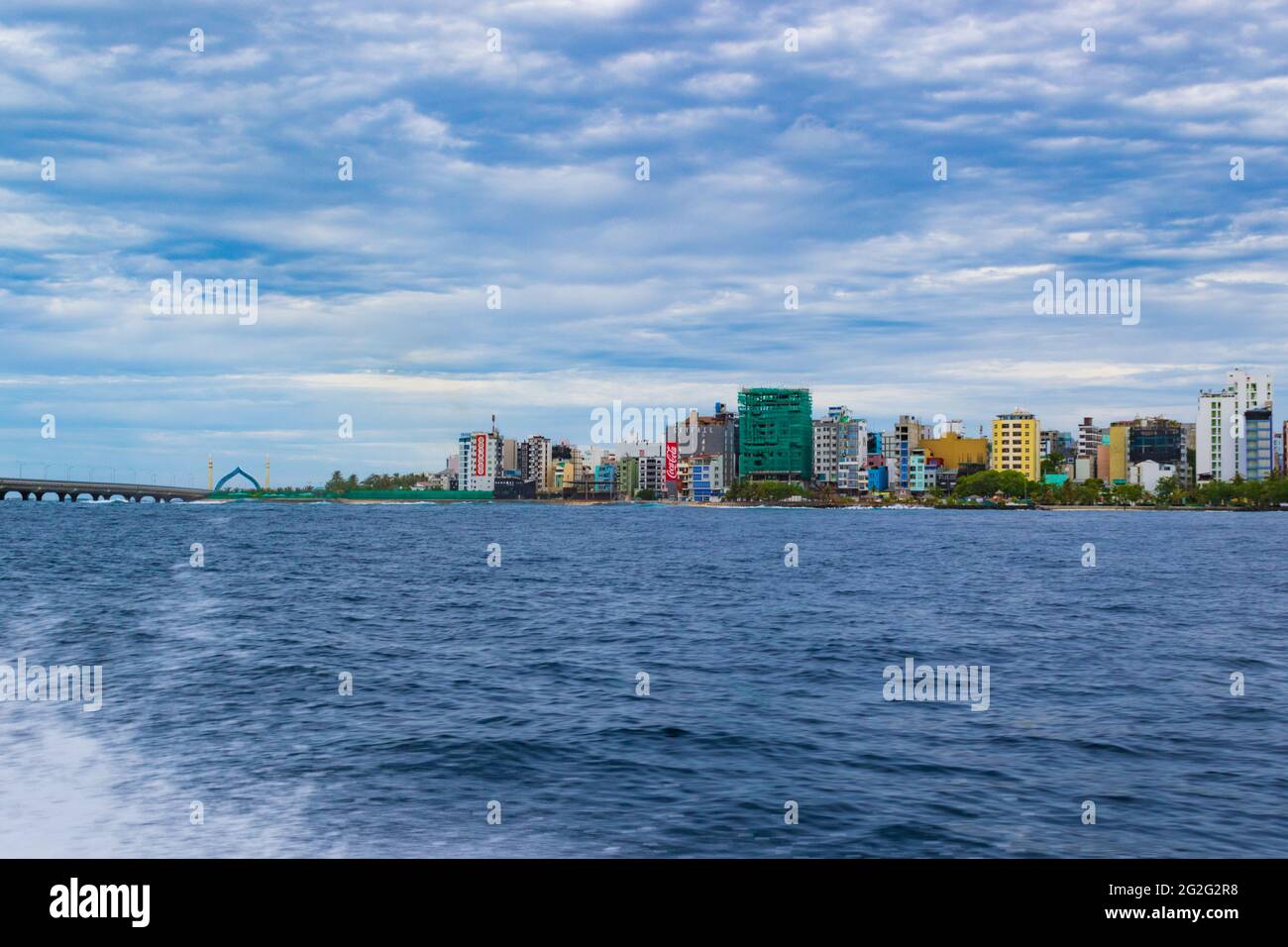 View of Male city seen from the port of Hulhumalé island.Male is the ...