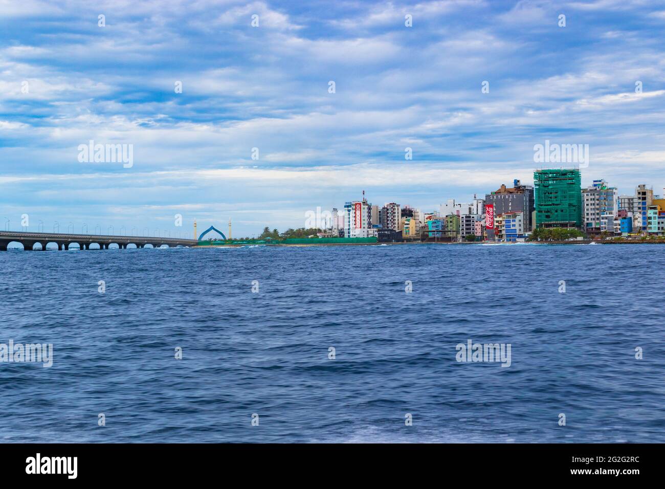 View of Male city seen from the port of Hulhumalé island.Male is the ...