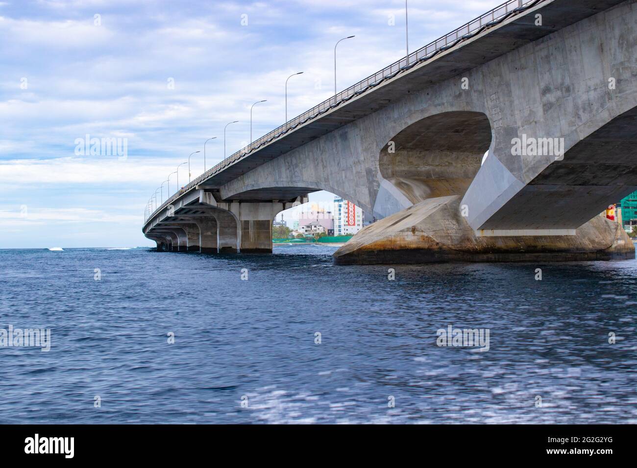 View of Male city seen from the port of Hulhumalé island and SinaMalé ...