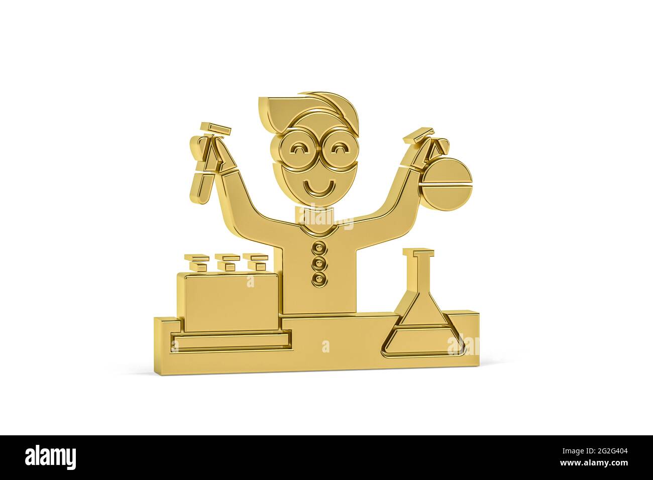 Golden 3d scientist icon isolated on white background - 3d render Stock ...