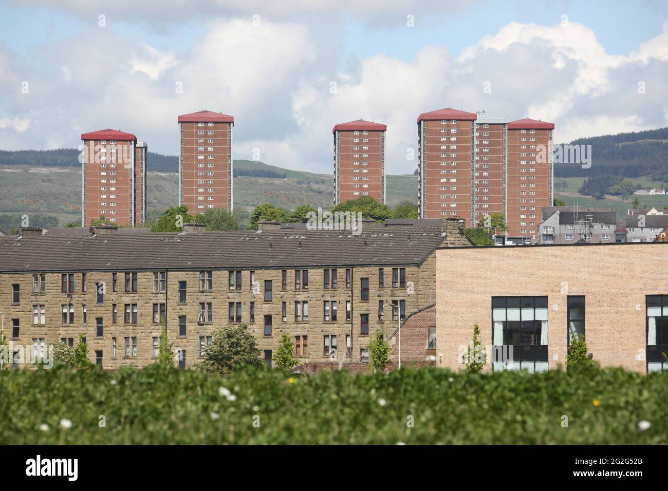 Clydebank, Dunbartonshire, Scotland , UK . Three types of architecture ...
