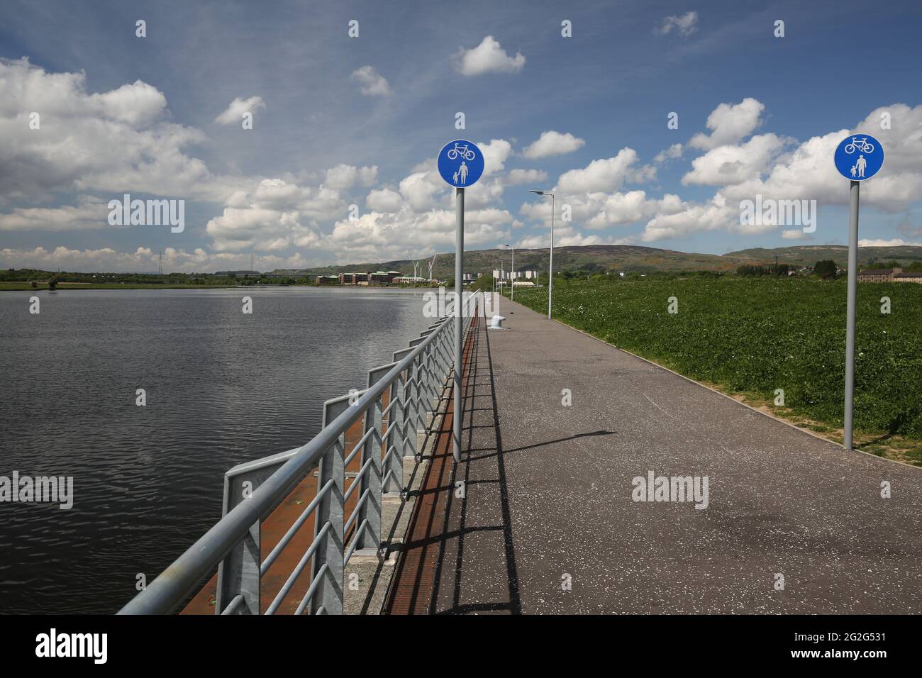 Blue sign showing joint footpath and cycle path at Clydbank beside the ...