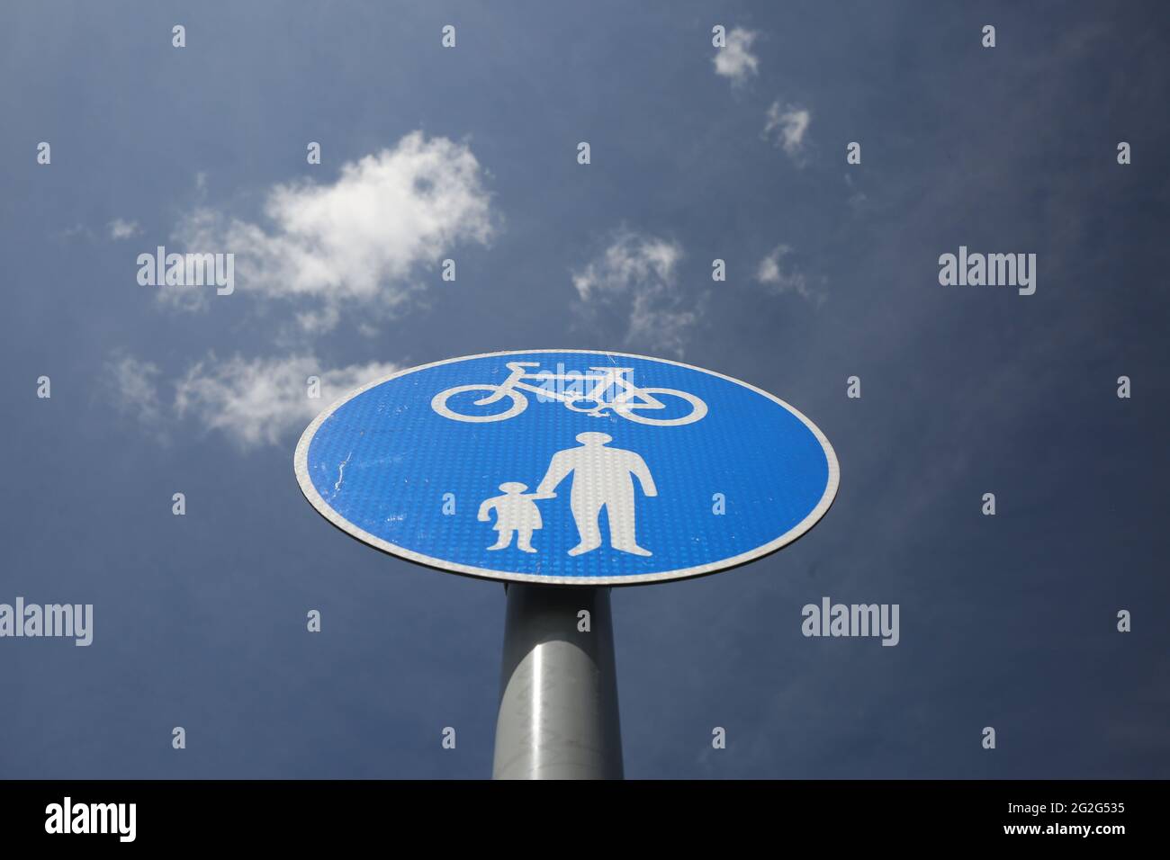 Blue sign showing joint footpath and cycle path at Clydbank beside the ...