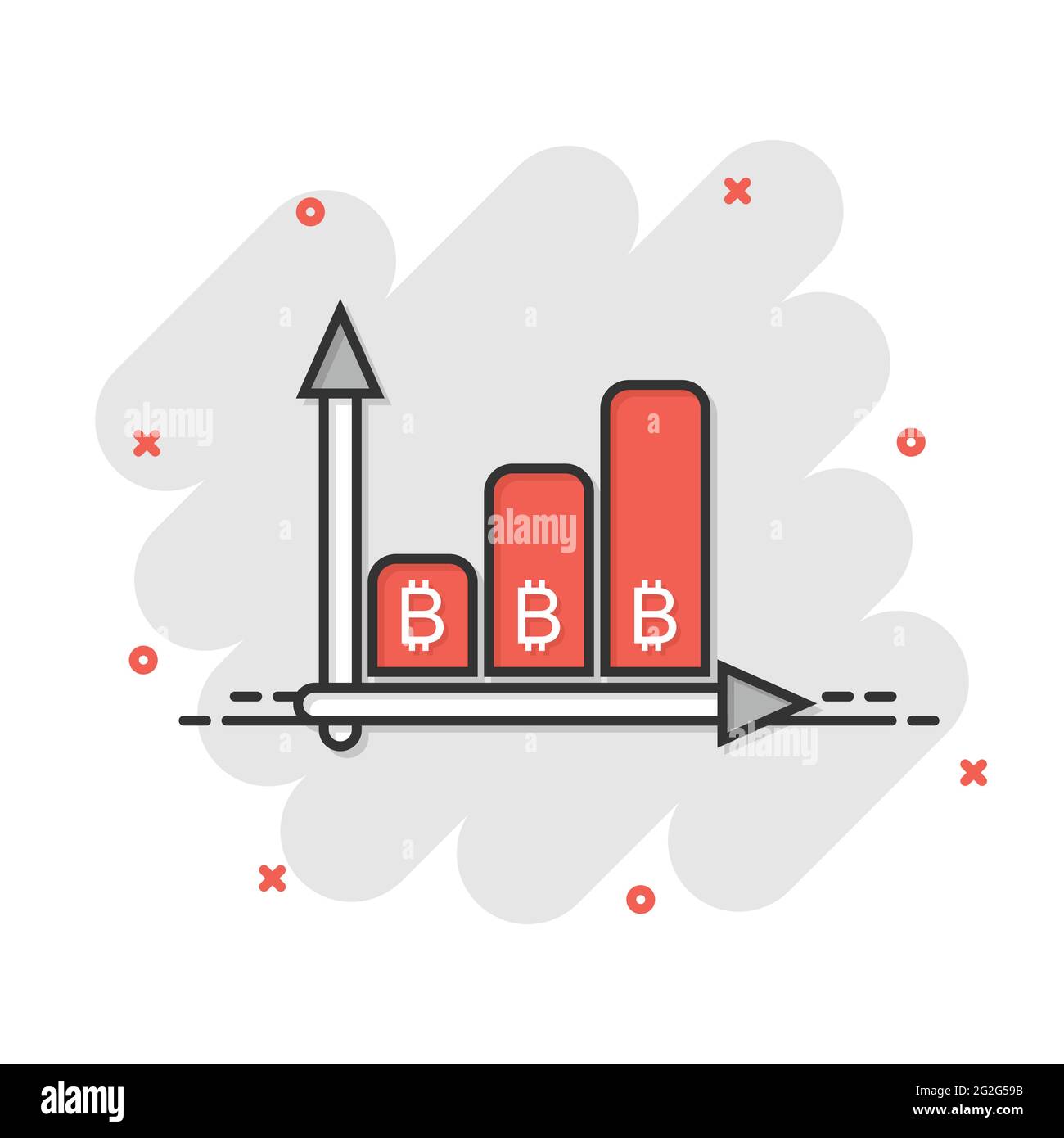 Bitcoin growth icon in comic style. Blockchain cartoon vector ...