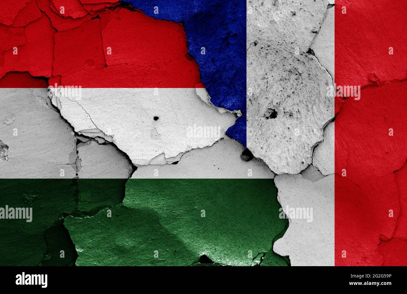 flags of Hungary and France painted on cracked wall Stock Photo - Alamy