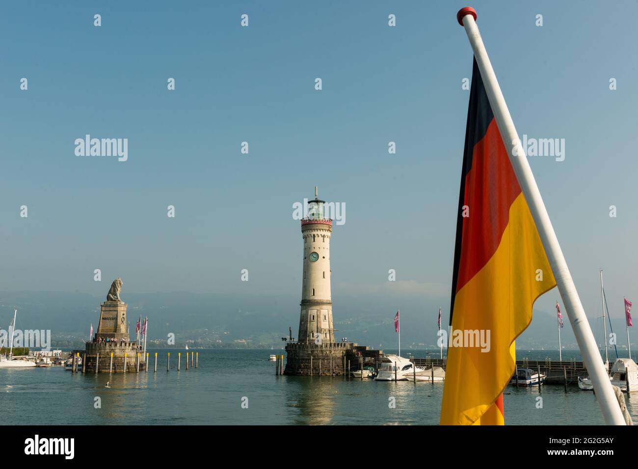 Bodensee, Lindau, Germany, harbor, Germany flag Stock Photo - Alamy