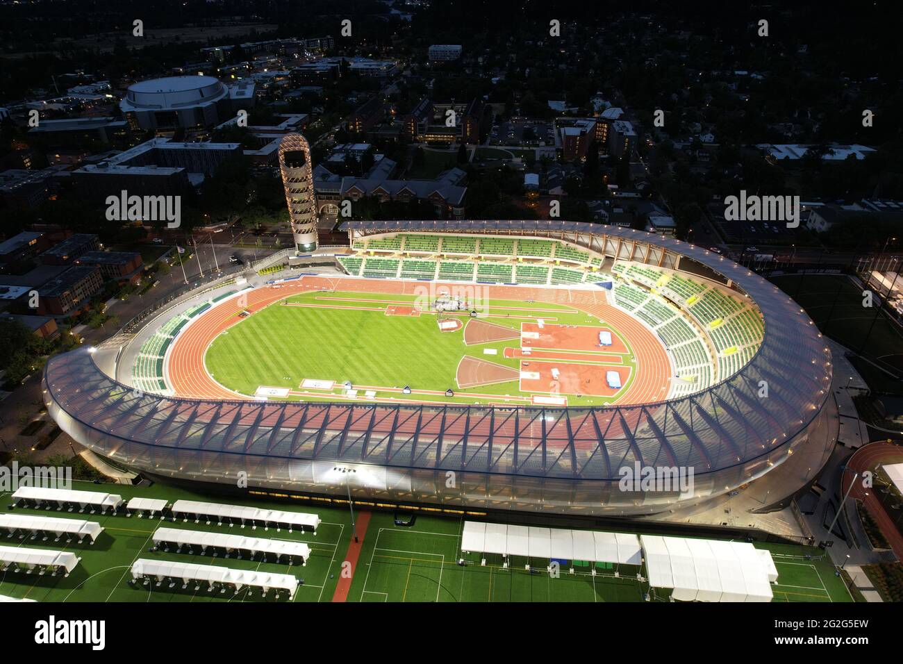 An aerial view of Hayward Field on the campus of the University of ...